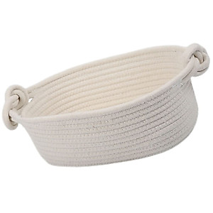 Artibetter Cotton Woven Basket Woven Cotton Rope Storage Basket Decorative Hamper Handled Nursery Shelf Baskets Desktop Makeup Cosmetics Organizers for Trinket Jewelry Toys Woven Gift Basket