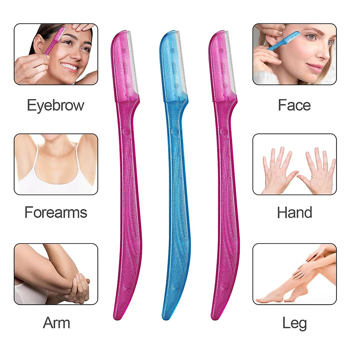 Bosose Facial Hair Removal for Women,Exfoliating Dermaplaning Tool, Includes Blade Cover, Face & Eyebrow Razor That Helps Exfoliate and Smooth the Skin, 3 pcs (Rose purple&blue)