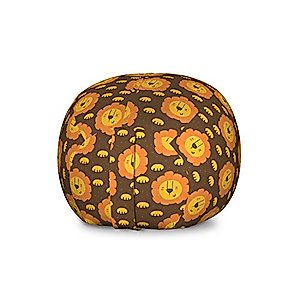 Ambesonne Lion Storage Toy Bag Chair, Little Funny Zoo Animals with Sleepy Faces and Paws Cartoon Design, Stuffed Animal Organizer Washable Bag, Large Size, Brown Yellow and Orange