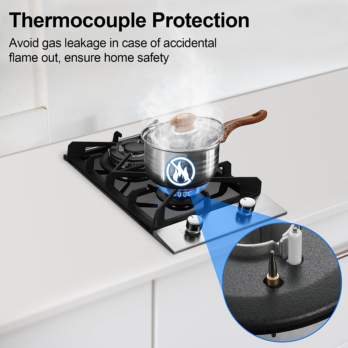 Eascookchef 2 Burner Propane Gas Cooktop, 12 inch LPG/NG Dual Fuel Built-in Gas Stove Top, Black Tempered Glass Gas Stove, Gas Hob for Apartment, Outdoor, RV, With Thermocouple Protection