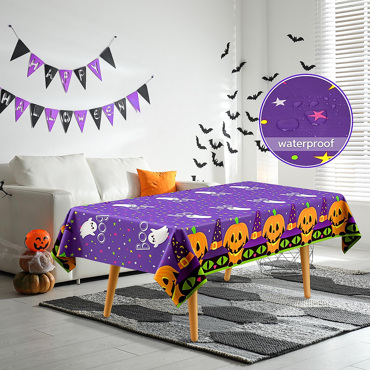 DECORLIFE 131 Pcs Halloween Party Supplies, Dinnerware Set Includes Halloween Plates and Napkins Tablecloth Cups DIY Stickers - Pumpkin Ghost Halloween Birthday Party Decorations for Kids, Serve 24