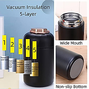 Soup Thermos for Hot Food Lunch Thermos for Hot & Cold Food for Adults,College Dorm Room Essentials,Stainless Steel Lunch Box 21oz,Vacuum Insulated Food Jar with Folding Spoon (Black)