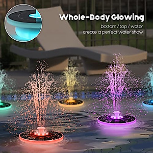 Solar Fountain Pump for Bird Bath Solar Water Fountains with Color LED Lights and Battery 6 Nozzles for Garden Birdbath Pond Pool Fish Tank Outdoor (1 Pack)