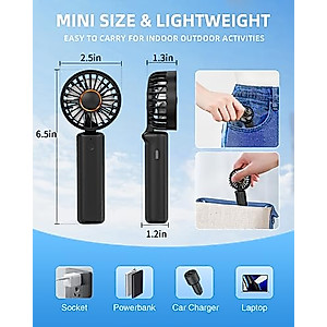 Hssio Portable Handheld Fan, Mini Desk Fan Foldable 2000mAh, 180° Ratotion, 3 Speeds, Ultra Quite, Up to 8H Long Use Time, Small Personal Cooling Fans Makeup Eyelash Fan for Women Girl