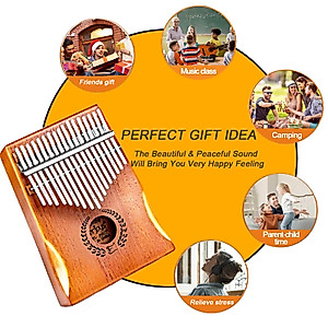 Everjoys Kalimba Thumb Piano 17 Keys, Professional Musical Instrument Finger Piano Marimbas with Portable Soft Cloth Bag, Fast to Learn Songbook, Tuning Hammer, All in One Kit