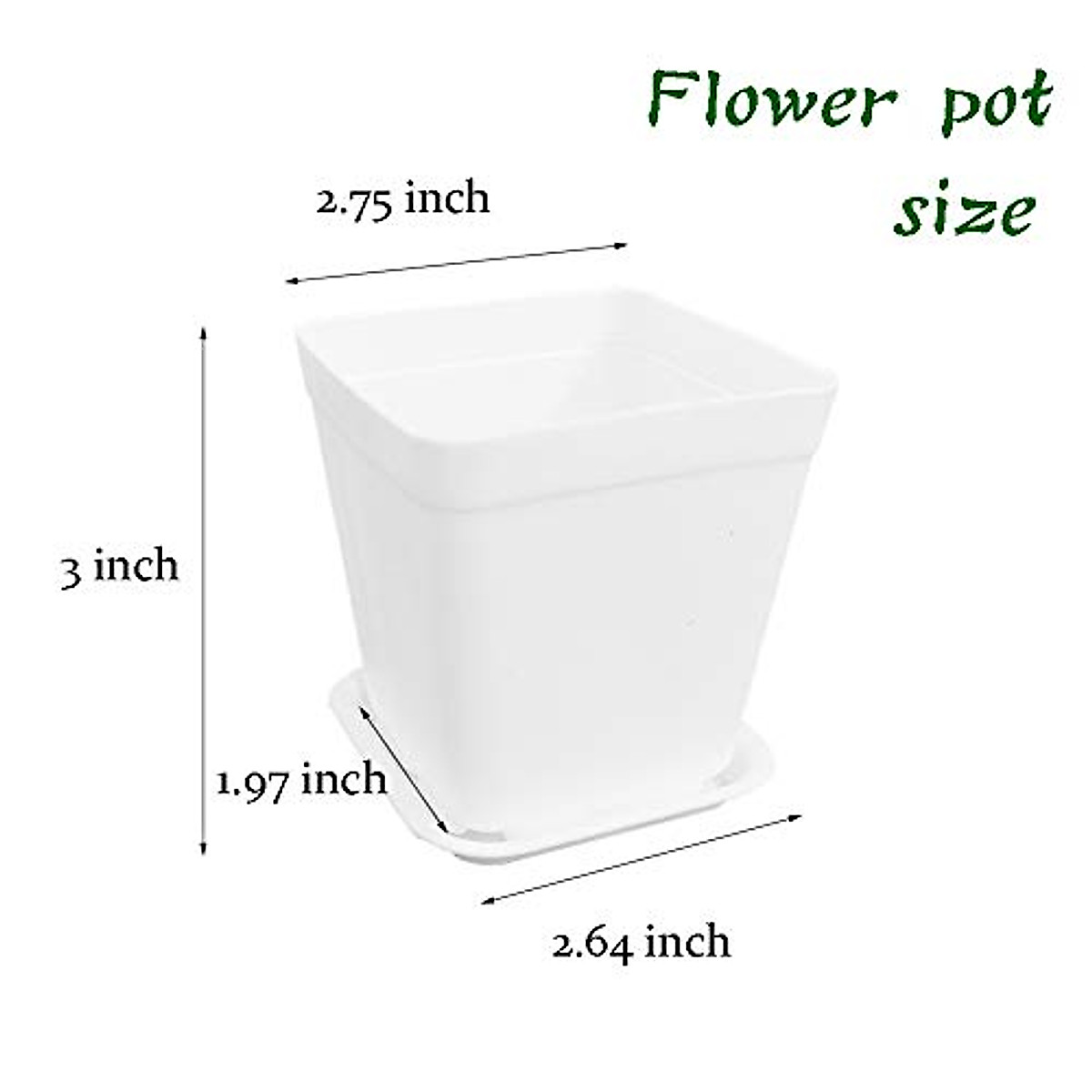 OJYUDD 3inch White Square Plastic Plant Pots with Saucer,24 Pcs Plastic Flower Pots for Plants,Plant Pots with Drainage Hole for Home,Company,Office and Garden(White)