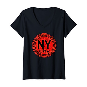 Womens The Five Boroughs Of New York Circle Souvenir Gift Design V-Neck T-Shirt