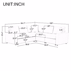 Merax L Shaped Modular Sofa with Backrest Cushions 4-Seat Couch for Living Room, 100"x94.1"x35.4", Beige