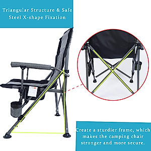 MaiuFun Portable Camping Chair Folding Heavy Duty Quad Outdoor Large Chairs Support 330 lbs High Back Padded Thicken Oxford with Armrests, Storage Bag, Cup Holder, Carry Bag for Outside(Grey)