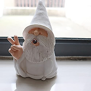 Tirifer Garden Gnome, Wizard Gnome 3D Dwarves, Polyresin Outdoor Sculpture Victory Gesture Gnome Statue Garden Figurine Art Garden Decoration for Lawn Yard Balcony Porch Patio