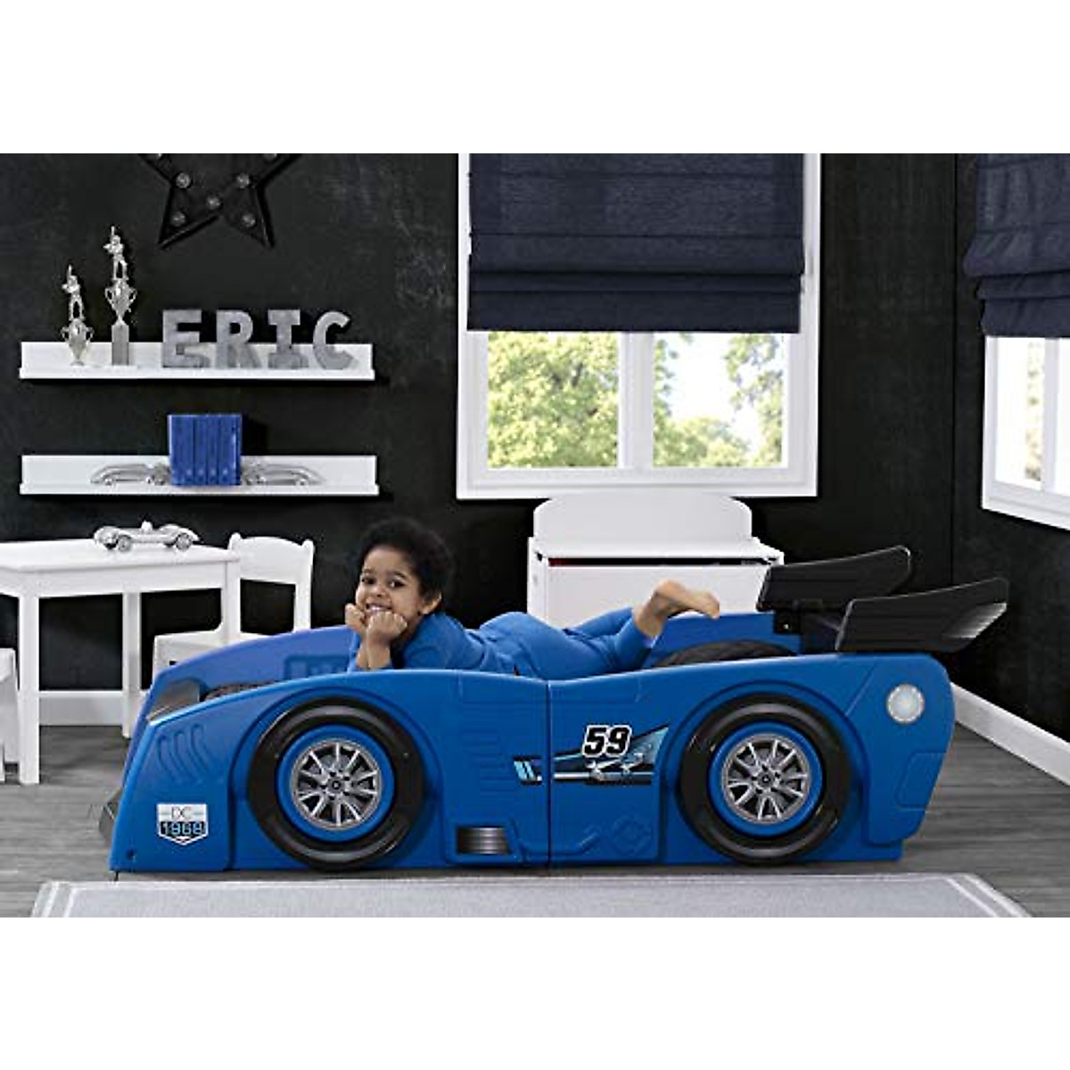 Delta Children Grand Prix Race Car Toddler & Twin Bed - Made in USA, Blue