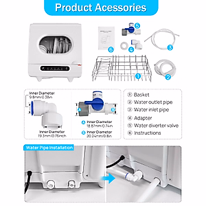 Bonxrdun Countertop Dishwasher, Portable Dish Washer, 5 Washing Modes, 360° Cleaning, Energy Efficient, Low Noise, Perfect for Small Families, Compact Size for RVs & Kitchens