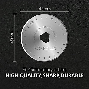 Rotary Cutter Blades 45mm 10 Pack Refill by SOMOLUX,Fits OLFA,DAFA,Truecut Replacement, Quilting Scrapbooking Sewing Arts Crafts,Sharp and Durable