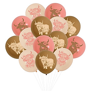 JOYMEMO 45 Pieces 12 Inches Highland Cow Party Latex Balloons Boho - Pink Highland Cow Baby Shower Decorations, Highland Cattle Birthday Supplies for Pregnancy Celebration Newborn Party
