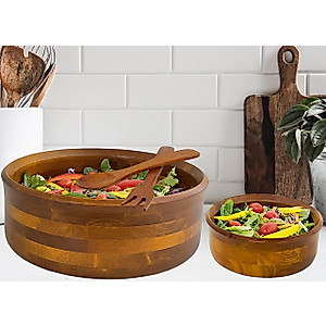 Woodard & Charles Wood Serving Bowls for Salad, Snack, Fruit, Chips, or Candy (13" x 5" Bowl with Servers)