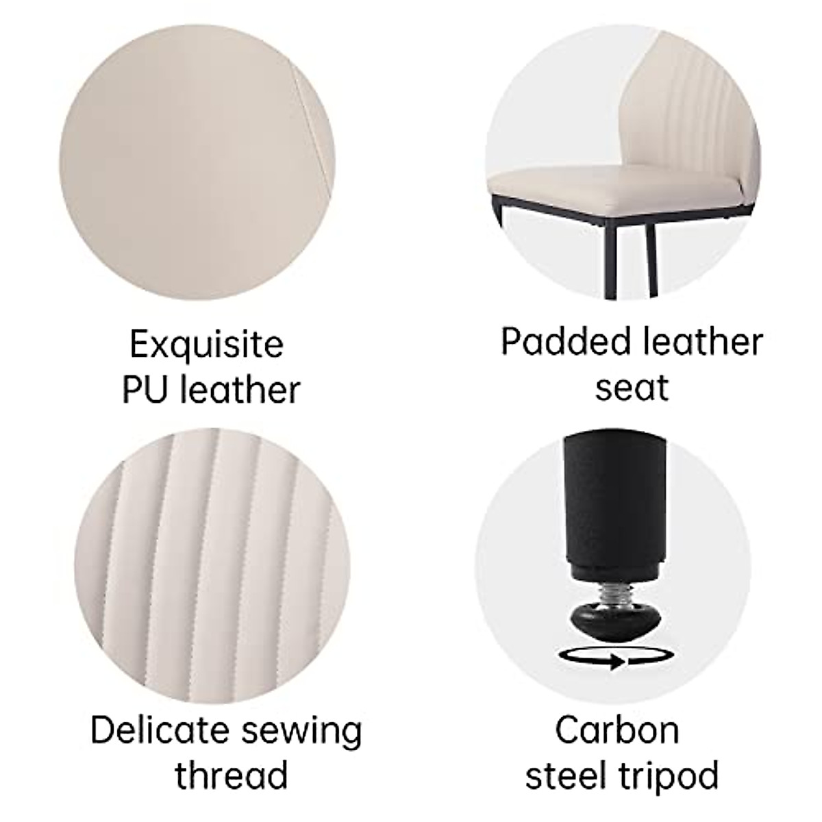 ZckyCine Beige Dining Chairs Set of 4, Upholstered Leather Mid-Century Modern Chair, Kitchen Chair with Metal Legs for Room, Living Waiting Farmhouse