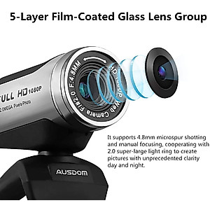 AUSDOM HD Webcam 1080P with Microphone, USB Desktop Laptop Web Camera 12.0MP, Auto Exposure, Pro Streaming Computer Camera for Laptop/Desktop/Skype/FaceTime/YouTube/Yahoo Messenger/Zoom
