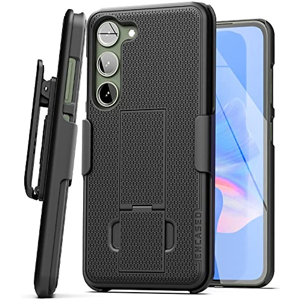 Encased DuraClip Designed for Samsung Galaxy S23 Plus Belt Clip Case with Phone Holster and Kickstand (Matte Black)