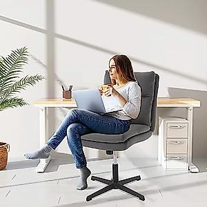 LUCKWIND Armless Home Office Desk Chair No Wheels, Modern Double Padded Ergonomic Vanity Chair, Mid-Back Height Adjustable Cushioned Swivel Task Chairs, Wide Seat (Dark Grey)