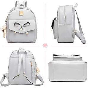 MACCINELO Cute Leather Mini Backpack Purse for Women Bowknot Small Backpack Purse for Girls Rucksack for Ladies Shoulder Bag for gift 3pcs