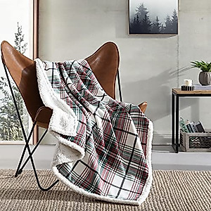Eddie Bauer - Throw Blanket, Cotton Flannel Home Decor, All Season Reversible Sherpa Bedding (Montlake Plaid Red, Throw)