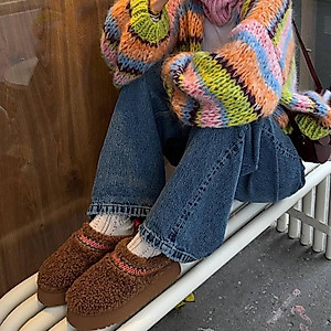 NATRAKI Women's Platform Slippers Mini Boots Braid with Plush Fleece Lining Fuzzy Slippers for Women Slip on Clogs