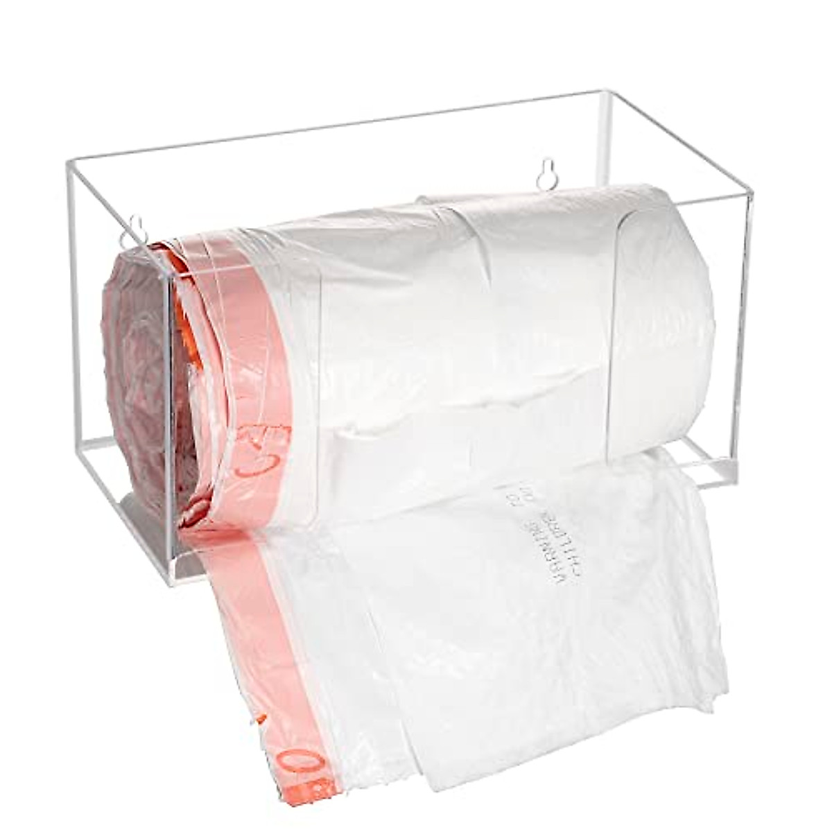 SEANADO Trash Bag Dispenser Roll Holder, Wall Mount Acrylic Kitchen Organizer Storage Box Holder for Garbage Bag Grocery Bag Plastic Shopping Bag Roll Container (10.4 x 5.5 x 5.5 inches)