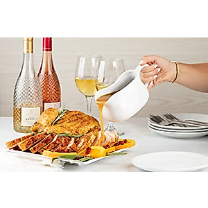 Kook Gravy Boat & Saucer, Ceramic Serving Dish, Dispenser with Tray for Sauces, Dressings and Creamer, Large Handle, Microwave and Dishwasher Safe, 17 oz, White