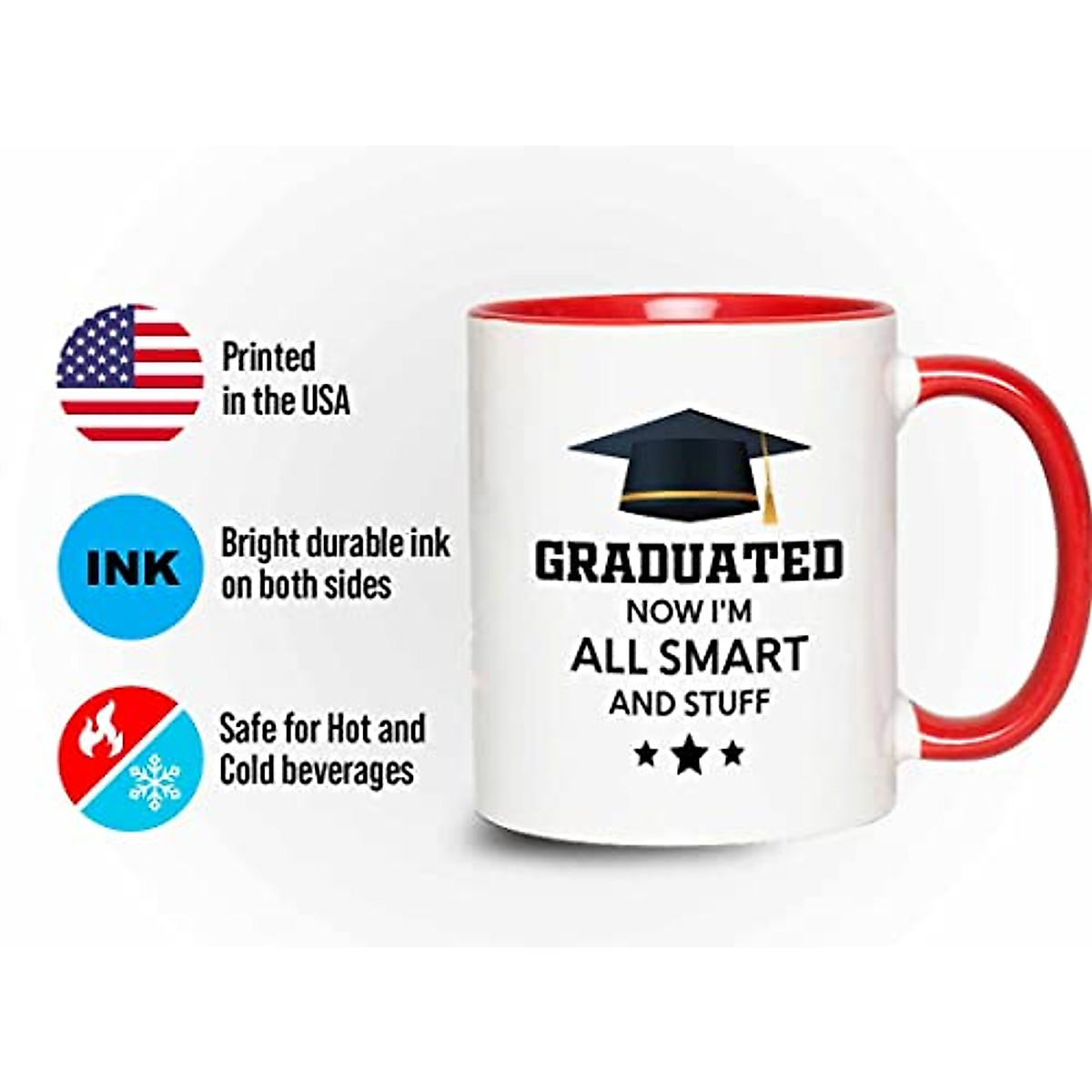 Flairy Land Graduation 2Tone Red Mug 11oz - All Smart and Stuff - Graduation Gifts for Her Senior Graduation College Student College Graduate Classmate MBA Grad