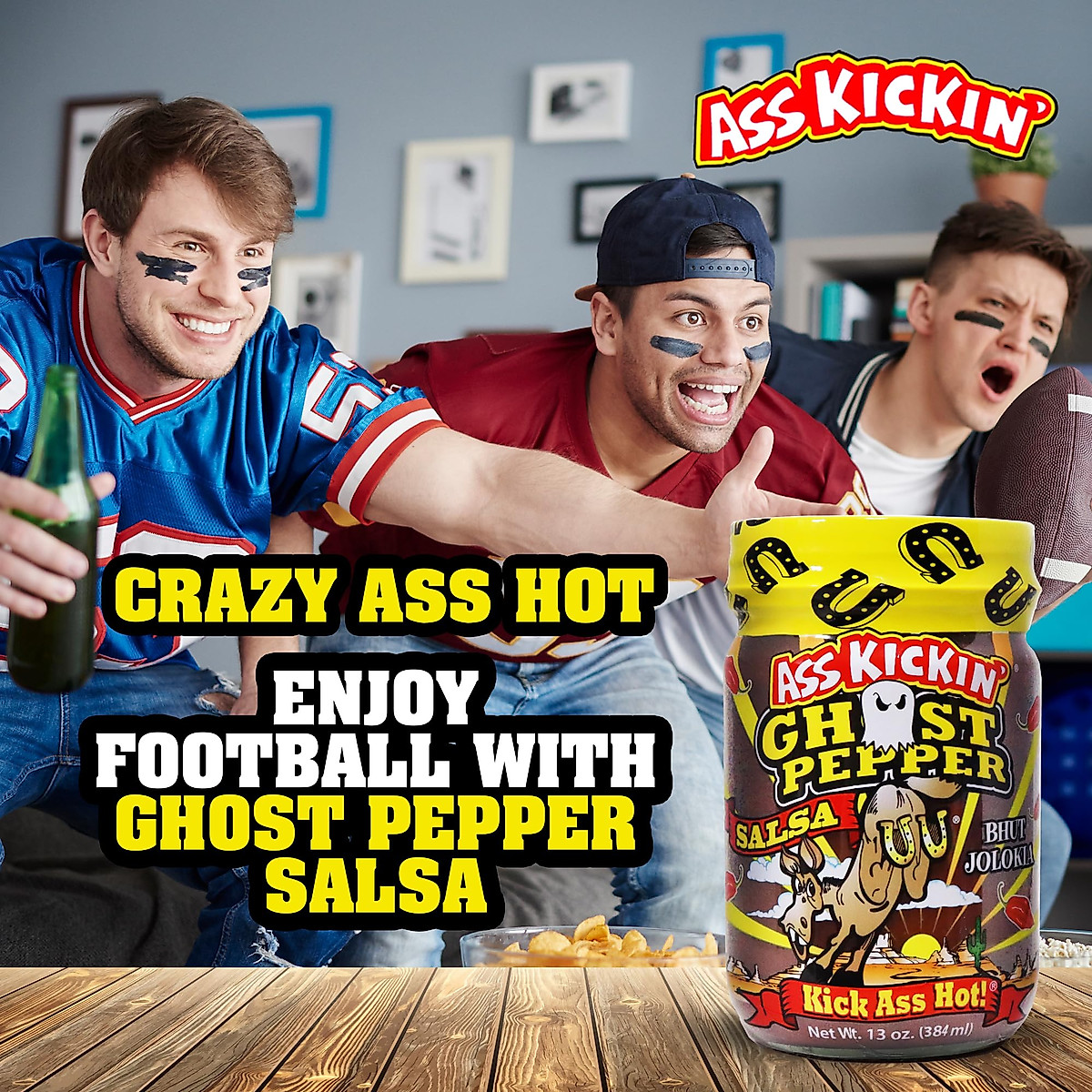 ASS KICKIN' Ghost Pepper Spicy Salsa - 13 oz - Premium Gourmet Spicy Hot Salsa for Tortilla Chips, Veggies, and Breakfast Burritos – Perfect Stocking Stuffers or Christmas Gifts - Try if you Dare!