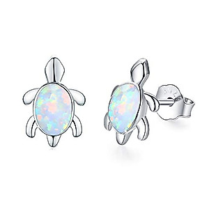 Turtle Earrings 925 Sterling Silver Abalone Earrings for Women Turtle Jewelry Turtle Stud Earrings for Women Hypoallergenic (A-Silver) (B-Silver)