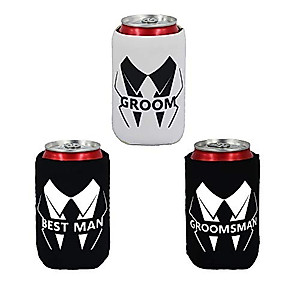 LADY & HOME Set of 7 Groom and Groomsmen Can Coolers, Groomsmen Proposal Can Sleeve Favors for Bachelor Party & Wedding Party (Bold)