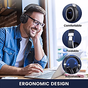 Active Noise Cancelling Headphones, LTXHorde Wireless Over Ear Bluetooth Headphones with 40H Playtime, 5 EQ Modes, Deep Bass, Built-In HD microphone, Foldable, Comfortable Fit for Home, Office, Travel