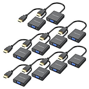 HDMI to VGA Adapter 10-Pack, HDMI to VGA (Male to Female) 1080P Converter for Computer, Desktop, Laptop, PC, Monitor, Projector, HDTV, Chromebook, Raspberry Pi, Roku, Xbox and More