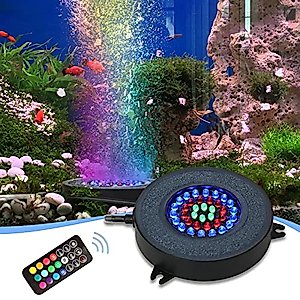ABESTFISH Aquarium Air Bubble LED Light, 36 LEDs Fish Tank Aquarium Lights Air Stone Disk Kit Fish Tank Air Bubbler Decoration 13 Color Changing IP68 Waterproof with Remote Controller