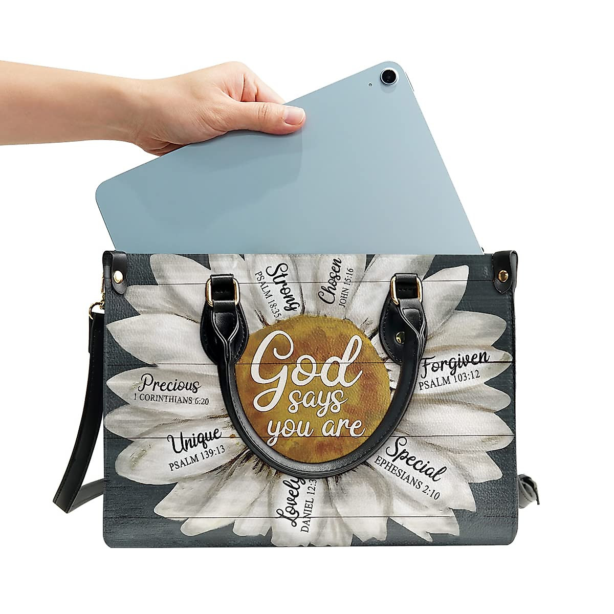 64HYDRO Christian Gifts, Daisy God Says Faith Purses for Women, Shoulder Bag, Handbags for Women, Valentines Day Gifts for Her, Gifts for Sisters, Daughter, Mom, Friends - Travel Work Leather Bag