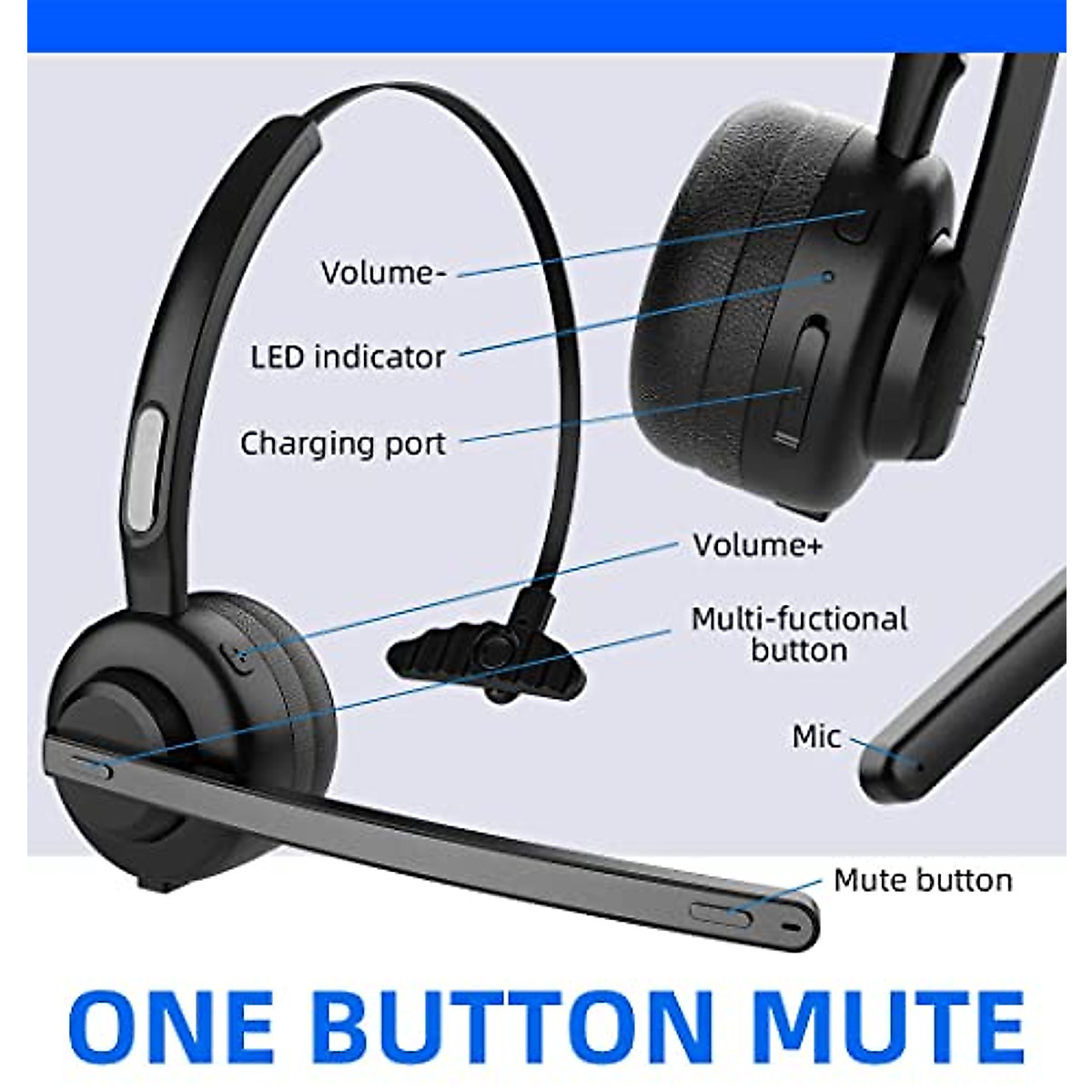 Truck Driver Bluetooth Headset TH10, Noise Canceling Bluetooth Headphone Headset, Headphones with Charging,Truck Driver Wireless,Headset Driver,Truck Driver Bluetooth Wireless, Black