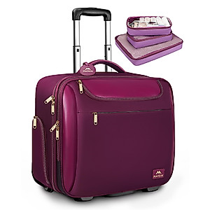 MATEIN Rolling Briefcase for Women, Large 17 Inch Laptop Travel Bag with Wheels & 3 Packing Cubes, Carry On Business Luggage Office Roller Computer Case Suitcase for Teacher College Work, Purple