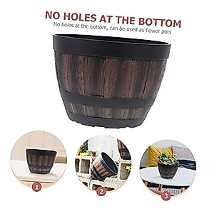 Yardenfun Outdoor Planter Home Cactus Indoor Style Garden Wooden Multi-Functional Flower Pots Bucket Wood Plant Bonsai Storage Round Whiskey Resin Container Pot Succulent Retro Plastic
