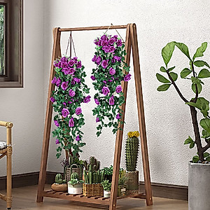 Haoyuetch 2PCS Artificial Rose Vine Flowers with Green Leaves,3Ft Hanging Rose Ivy Plants for Home Wedding Party Garden Wall Decoration (Purple)