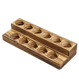 MyGift 8.5 Inch Rustic Burnt Solid Wood Essential Oil Holder Stand with 2 Tier Display, Vanity Tabletop Cosmetic Storage Organizer Rack, Holds 11 (20ml) Bottles