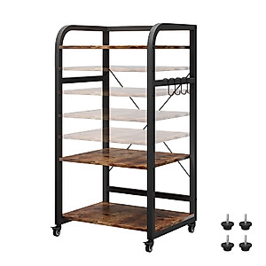 LAITIMIA 3 Tier Mobile Printer Stand with Storage Shelves Folding Paper Shredder Stand Heavy Duty Laser Printer Table on Wheels CPU Tower Stand Home Office Printer Cart Kitchen Organizer Rustic Brown