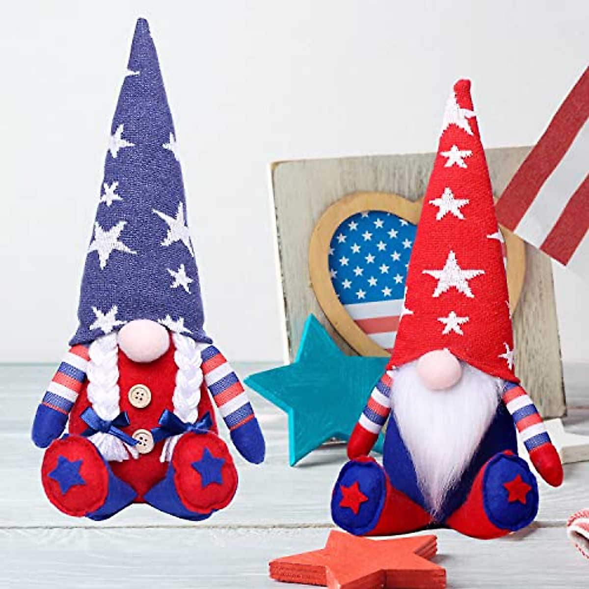 ZTML MS 4th of July Decorations Gnomes - 2pcs Mr & Mrs. Patriotic Gnomes - Handmade Swedish Tomte for Fourth of July Memorial Day Decorations Veterans Day Armed Forces Day