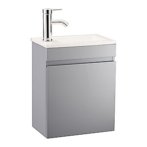 AHB 16" Bathroom Vanity W/Sink Combo for Small Space, Wall Mounted Bathroom Cabinet Set with Chrome Faucet Pop Up Drain U Shape Drain (Grey)…