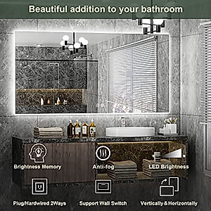 TokeShimi 48 x 24 Inch LED Backlit Vanity Bathroom Mirror Anti-Fog, CRI 90+, 6000K Wall Mounted Lighted Mirror Whit Memory Function, Large Dimmable Backlights Mirror