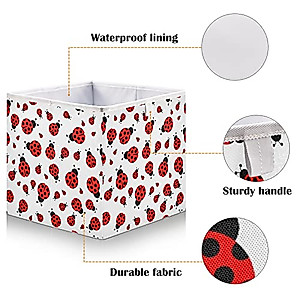 xigua Closet Storage Bins, Fabric Baskets for Closet Shelves, Collapsible Fabric Storage Cubes Organizer with Small Handles, Ladybug, 11.02x11.02x11.02 Inch