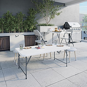 Techni Home Height Adjustable 4 FT Granite White Folding Table – Premium 4 Foot Folding Table Ideal for Camping, Picnic, Party or as Kids Table