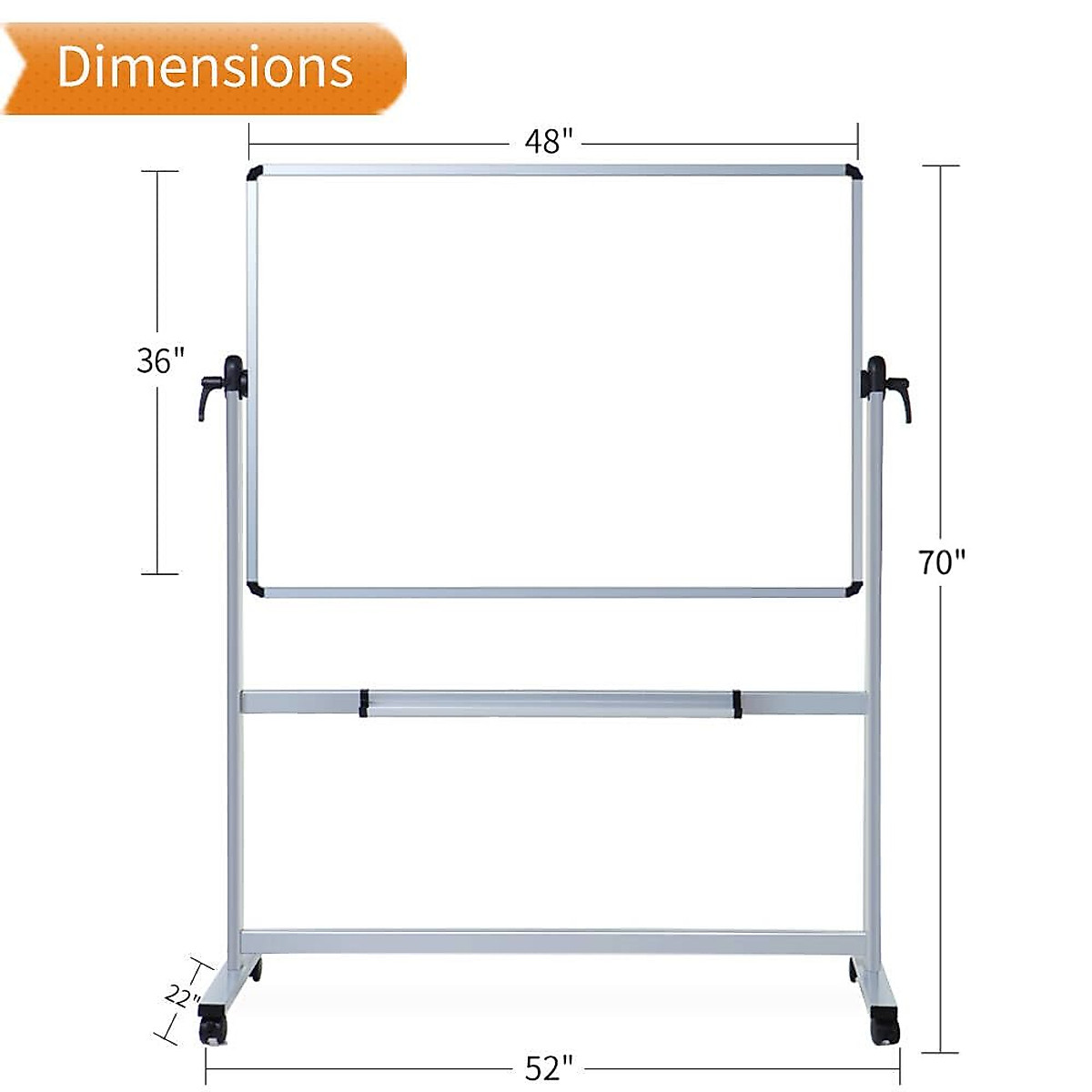 VIZ-PRO Double-Sided Magnetic Mobile Whiteboard, 48 x 36 Inches, Aluminium Frame and Stand