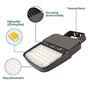 Xbuyee 150W LED Parking Lot Light with Dusk to Dawn Photocell, Dimmable Commercial Outdoor Shoebox Lights with Trunnion Mount, 130LM/W 5000K 100-277V IP65, Power Selectable (75W/100W/150W) ETL Listed