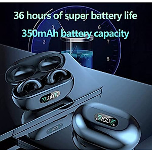 Wireless Earbuds Bluetooth Ear Clip Bone Conduction HeadphoneHi-fi Stereo with Portable Charging case Long Battery Life (Black)